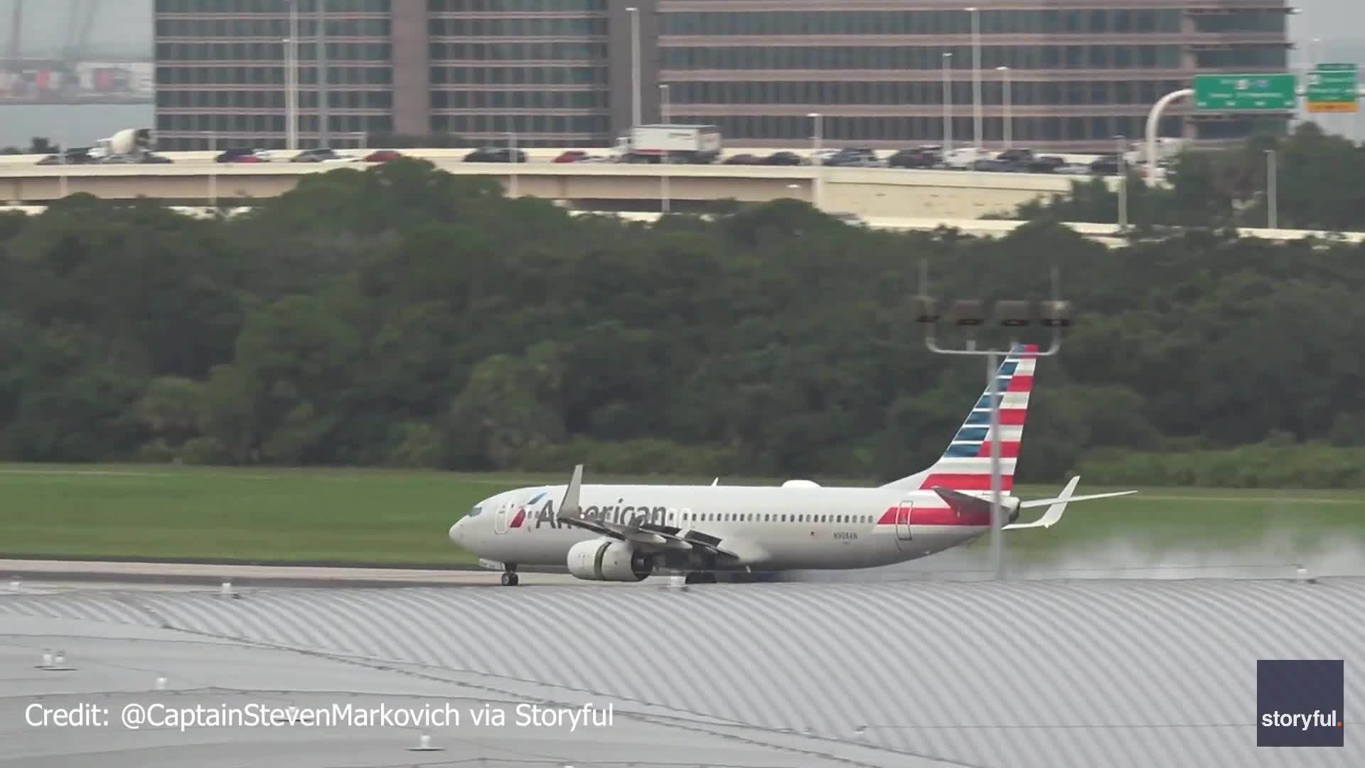 American Airlines wheel catches fire just before takeoff in Tampa ...
